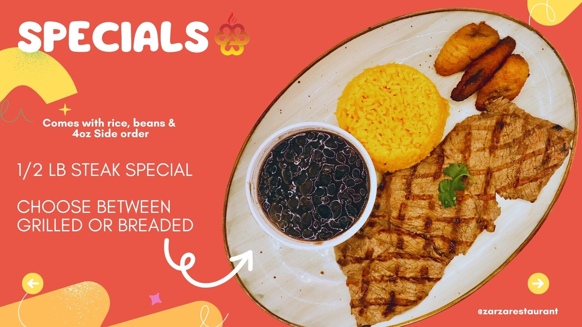 1/2 LB STEAK SPECIAL – Zarza Latin Restaurant